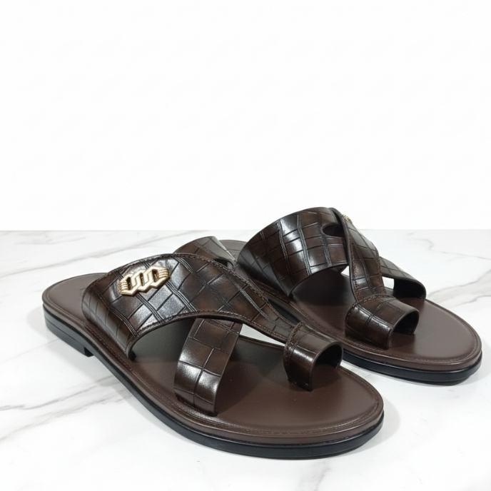 LuxeStep Brown Leather Crisscross Toe Loop Sandals – suiteblanc